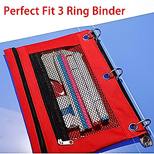 Antner Binder Pencil Pouch for 3 Ring Binder, 2 Pack 3 Ring Binder Pencil Pouches Double Zipper Pencil Case Cosmetic Bag, Black & Red
