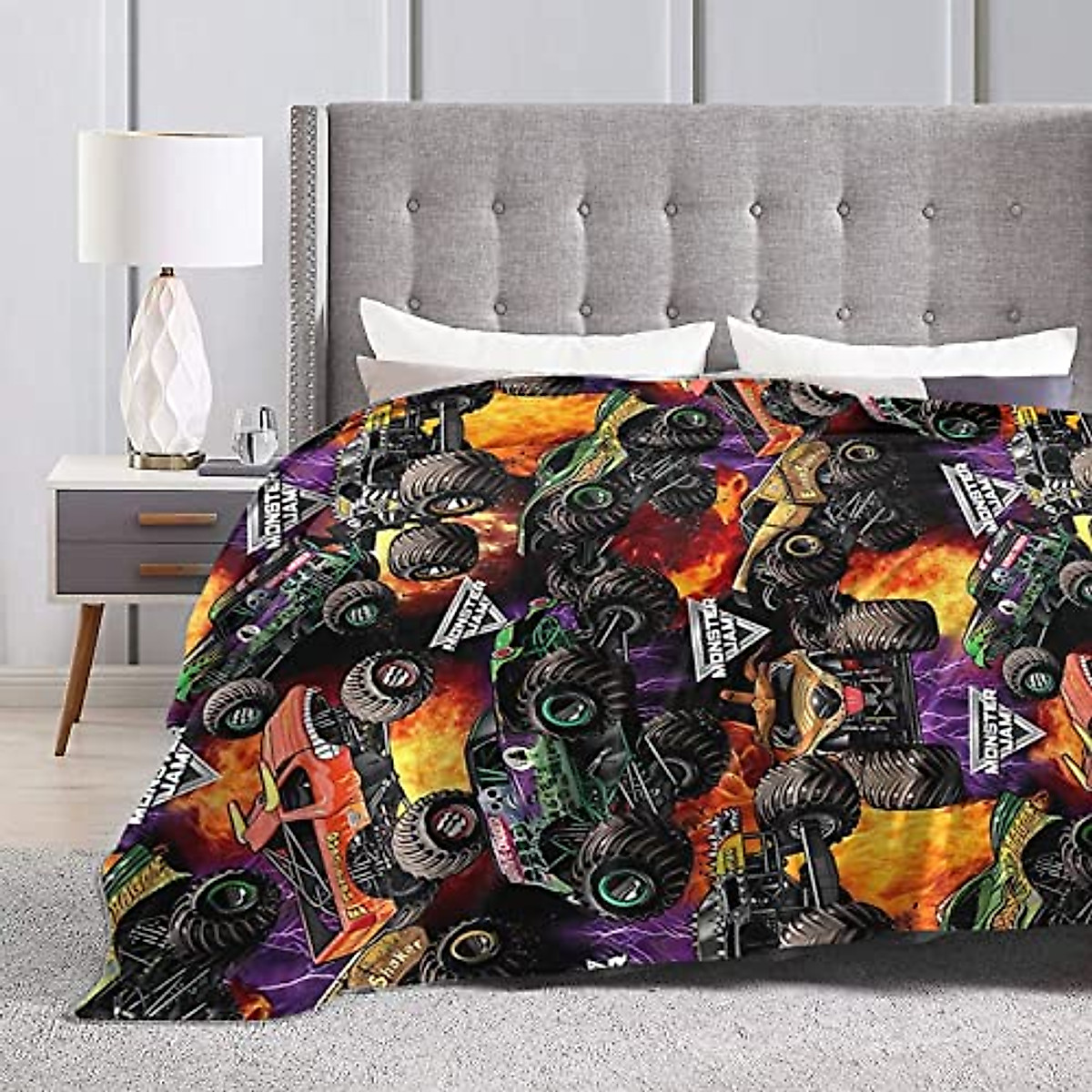 Monster Truck Blanket 50"x40" Ultra-Soft Fleece Throw Anti-Pilling Flannel Soft Cozy Fleece for Sofa Bed Room Decor Car Bed Camping Keep Warm Decor Boys Adults Birthday Gifts