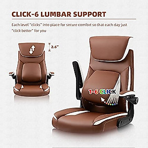 YAMASORO Home Office Chair, Ergonomic High Back Computer Desk Chair with Lumbar Back Support, Adjustable Executive Leather Chair with Arms and Headrest (Brown)