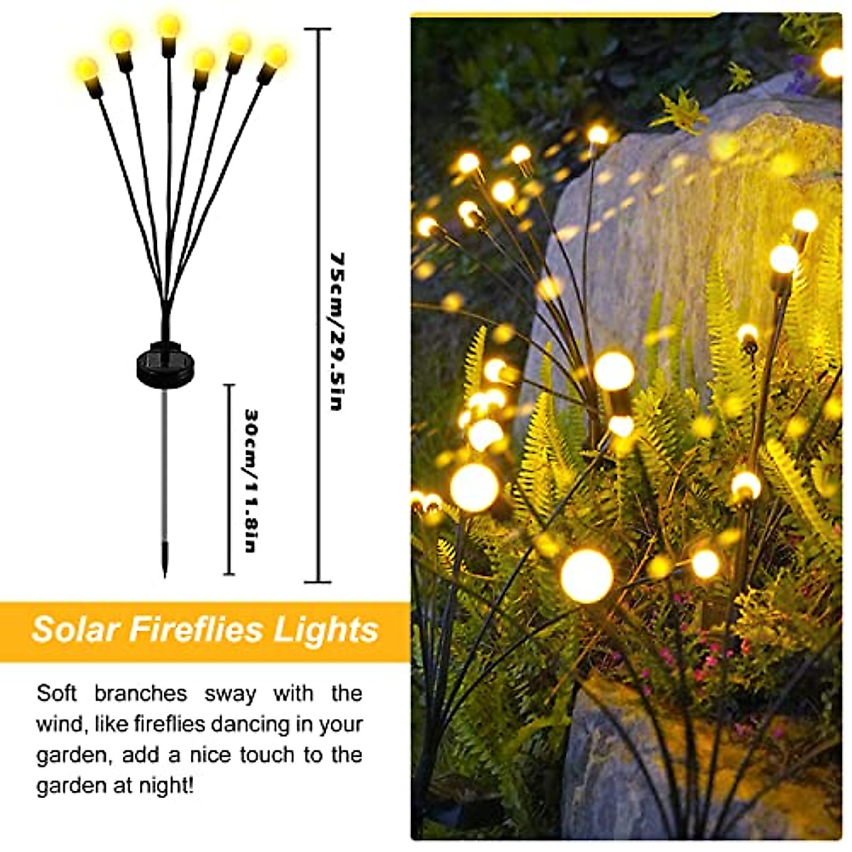 2 Pack Solar Garden Lights, Solar Powered Firefly Lights Outdoor Waterproof, Solar Starburst Swaying Lights When Wind Blows, Solar Outdoor Decor Light for Landscape, Pathway, Yard, Patio(Warm White)