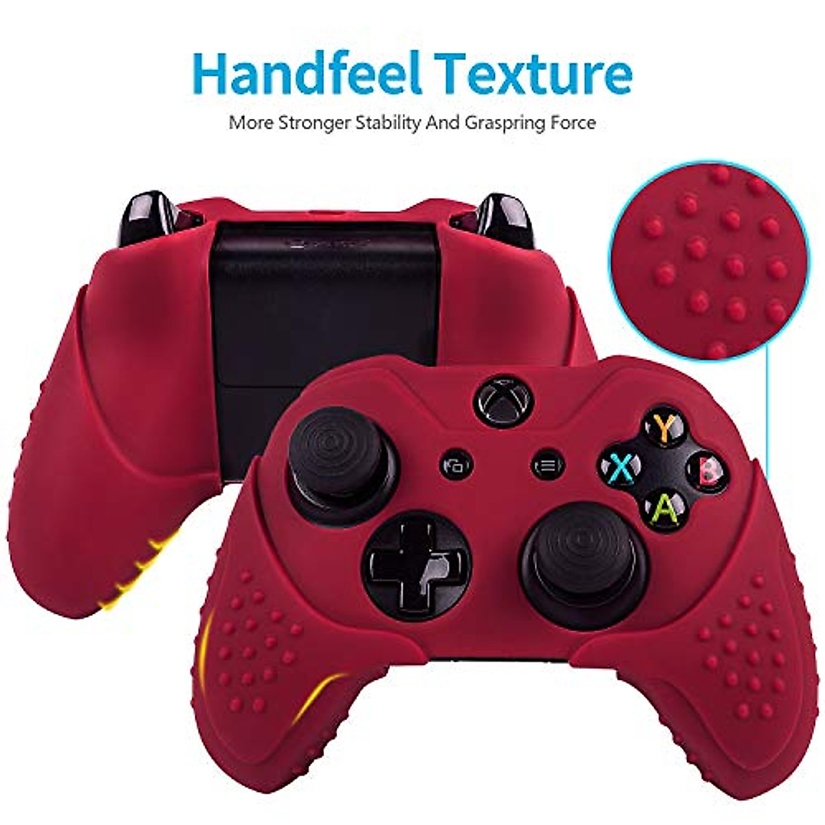 CHINFAI Xbox One S/X Controller Grip Skin Anti-Slip Silicone Protective Cover Case for Xbox 1 Controller with 4 Set Thumbstick Caps (Red)