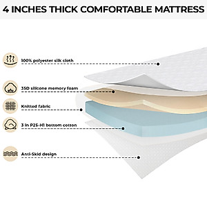 MAMIZO Folding Bed with Mattress for Adults - 75" x 31" - Cot Size, Portable Rollaway Bed with Luxurious 4 Inch Thick Memory Foam Mattress and Dust Proof Cover, Easy Storage Foldable Bed