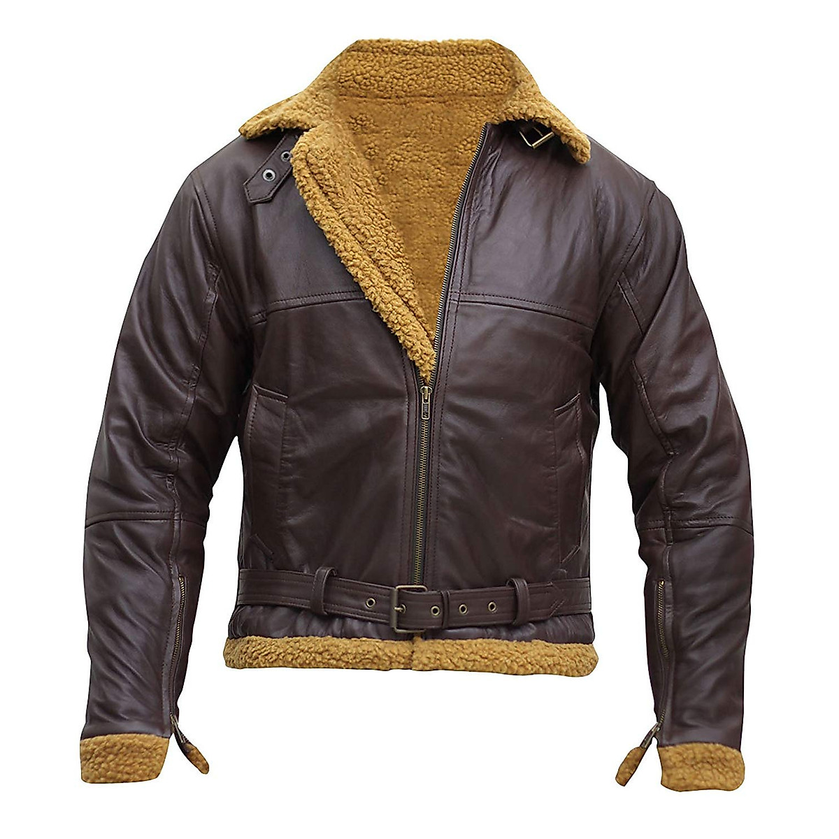 NM-Fashions Men's Aviator RAF B3 Ginger Shearling Flight Pilot Sheepskin Leather Bomber Jacket