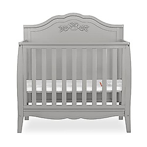 SweetPea Baby Rose 4-in-1 Convertible Mini Crib in Platinum, JPMA Certified Baby Crib, Non-Toxic Finish, New Zealand Pinewood, with 3 Mattress Height Settings