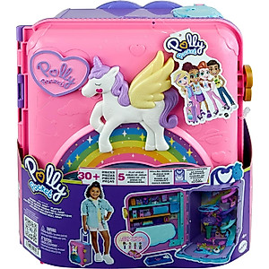 Polly Pocket Pollyville Playset, Resort Rollaway Suitcase, Large Travel Toy with 4 Dolls, Car, 25+ Accessories & Storage