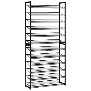 SONGMICS Shoe Rack, 12-Tier Tall Metal Shoe Storage Organizer for Closet, Entryway, Garage, Set of 2 6-Tier Big Stackable Shoes Rack Shelf, Adjustable Feet & Slanted Shelves, Holds 48-60 Pairs, Black