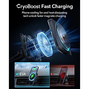 ESR for MagSafe Car Mount Charger with CryoBoost, Magnetic Wireless Car Charger Compatible with MagSafe Car Charger, for iPhone 15/14/13/12, Fast Phone Cooling Charger