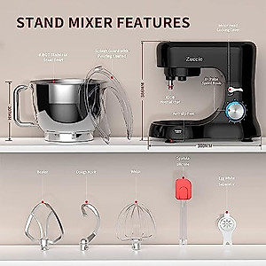 Stand Mixer, Zuccie 4.8QT Kitchen Electric Stand Mixer, 380W Motor Power Food Mixer, 8+P-Speed Dough Mixer with Dough Hook, Wire Whip & Beater, Black