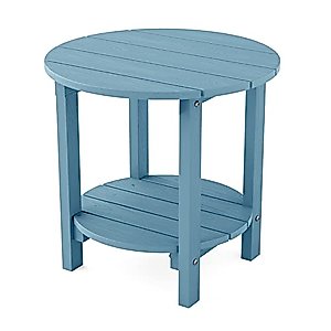 YEFU Adirondack Side Table, Double Outdoor Side Table, Poly Lumber end Table, Weather Resistant for Indoor, Patio, Pool, Porch, Backyard-Blue