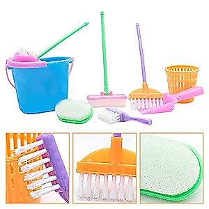9 Pieces Miniature Dollhouse Cleaning Supplies, Mini Mop, Dustpan, Brush, Broom and Bucket Housework Tools, Doll House Accessories Pretend Play Decoration