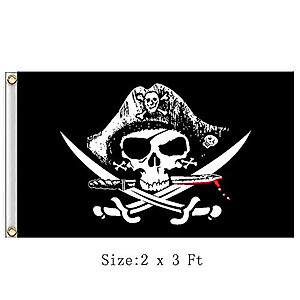Dyung Tec Pirate Flag, 2 PCS 2' x 3' Skull and Crossbones Jolly Roger Flag for Outdoor