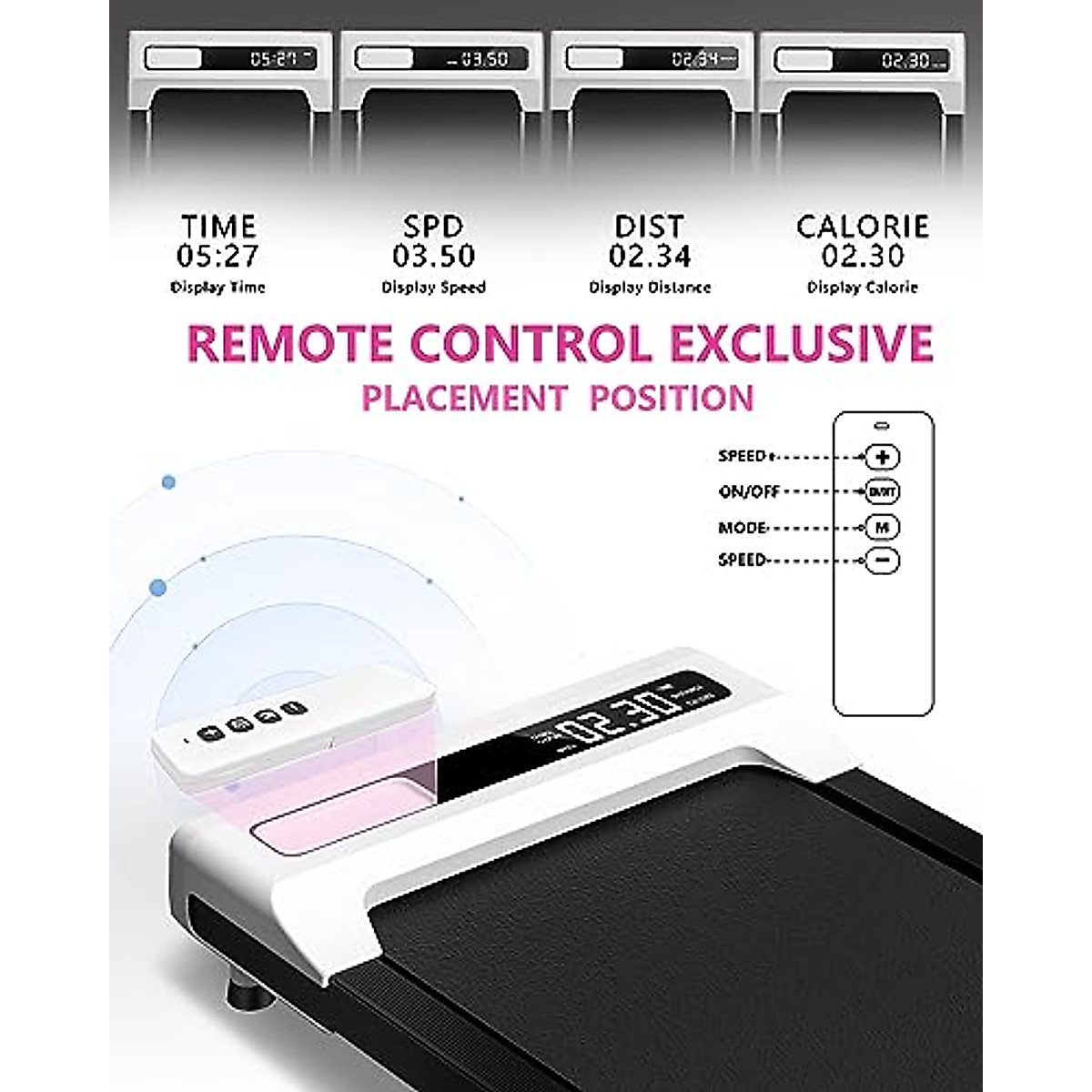 Walking Pad Treadmill Under Desk,Quiet Compact Desk Treadmill for Work from Home Office,Large Capacity with Rmote Control