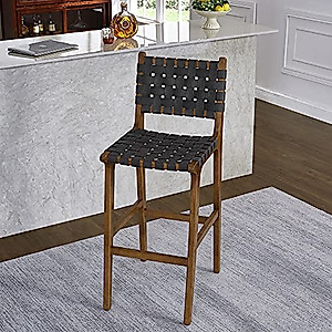 Ball & Cast Upholstered bar stools with Back, Solid Wood Frame and Faux Leather Woven Strips, bar Height Stool Dark Grey, Fully Assembled (HSA-1110-30)