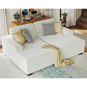Jocisland Oversized Sofa, 80 Inch 2-Piece Double Chaise Sofa, Deep Seat Sofa for Living Room- Comfy Couch in White Corduroy