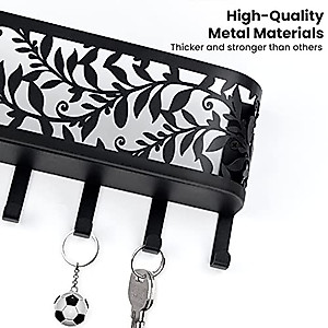 WYTAOHZL Key Holder for Wall Mail and Key Holder for Wall with 7 Key Hooks 11X4.6X2Inches Eucalyptus Design Mail Organizer Wall Mount Key Holder Black Metal Key Hooks Key Hangers for Home Decorative