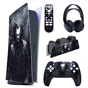 PlayVital Dark Clown Full Set Skin Decal for ps5 Console Digital Edition, Sticker Vinyl Decal Cover for ps5 Controller & Charging Station & Headset & Media Remote