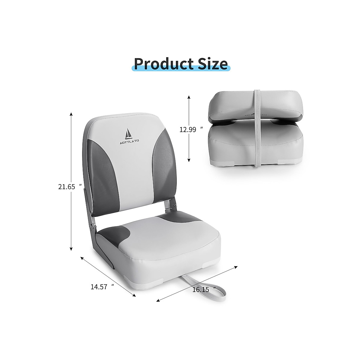 AOTTLATD Deluxe Folding Fishing Boat Seat Waterproof Classical Boat Seat, Gray and Black