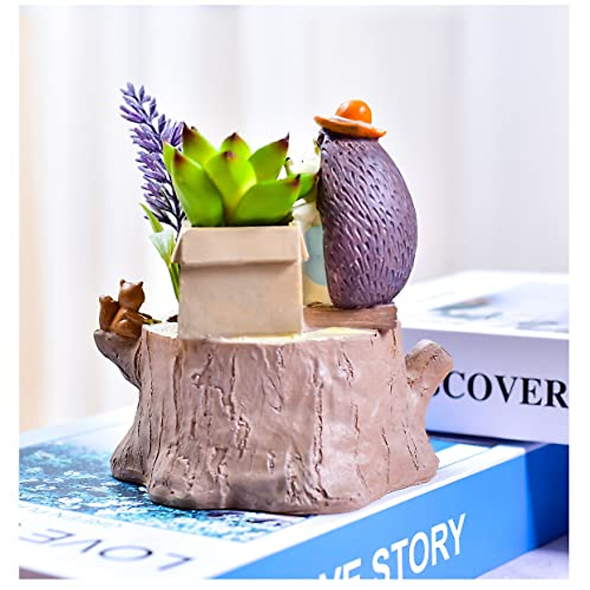 Cute Hedgehog Flowerpot with Drainer Garden Flowerpot Resin Succulent Potted Bonsai Plant Stand Home Desk Mini Ornaments Balcony Gardening Flowerpot Does Not Contain Plants