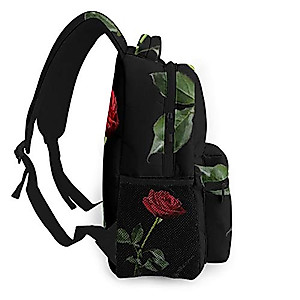 Durable Polyester Rucksack Red Rose Flower Black Traveling & Camping Backpack - Large Capacity Multipurpose Anti-Theft Bookbag for Men Women Kids