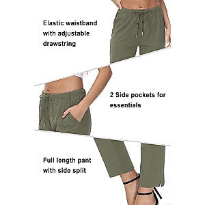 COZZIPLUS Womens Ankle Pant Travel Casual Lounge Pants Stretchy Golf Trousers Pant Business Work Pant with Pockets (Army Green,S)