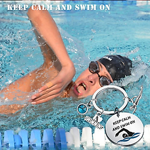 PLITI Swimming Keychain Swimming Lover Gift Keep Calm And Swim On Keyring For Swimming Lover Swim Team Inspirational Gift For Sports Lover (keep calm swim)