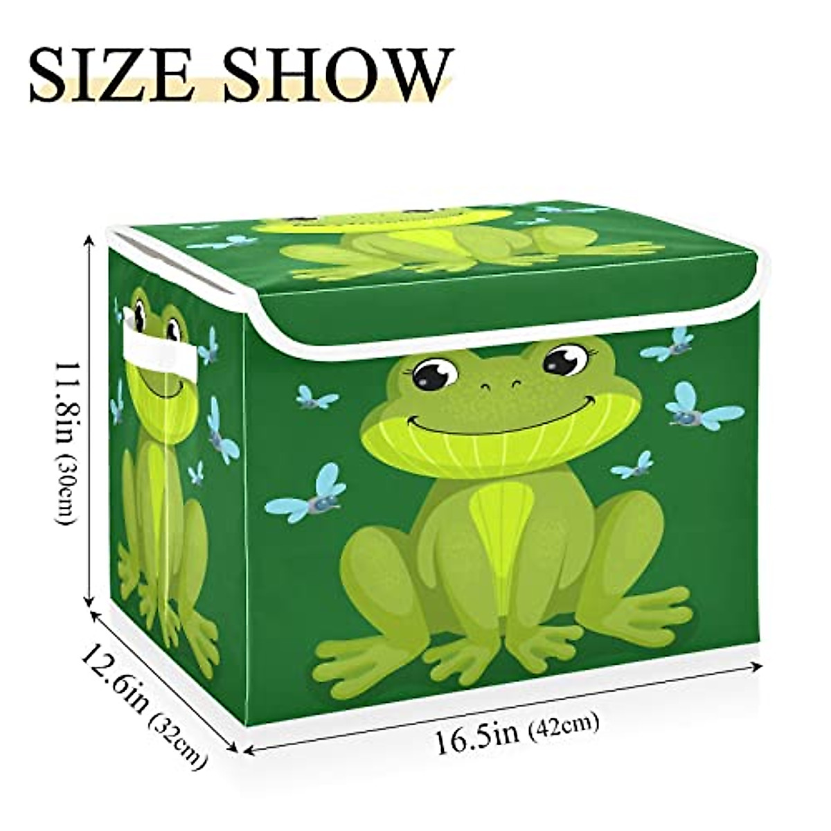Krafig Cartoon Funny Animal Frog Foldable Storage Box Large Cube Organizer Bins Containers Baskets with Lids Handles for Closet Organization, Shelves, Clothes, Toys