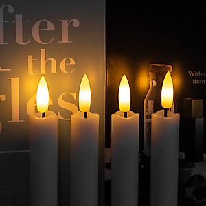 Yeelida Battery Operated Flameless Taper Candles with Two Remote Timer,6.4” LED 3D-Wick Window Candles,Flickering Long-Lasting Warm Light Electric Pack of 6 Flameless Candlesticks(0.78” Dia,White)