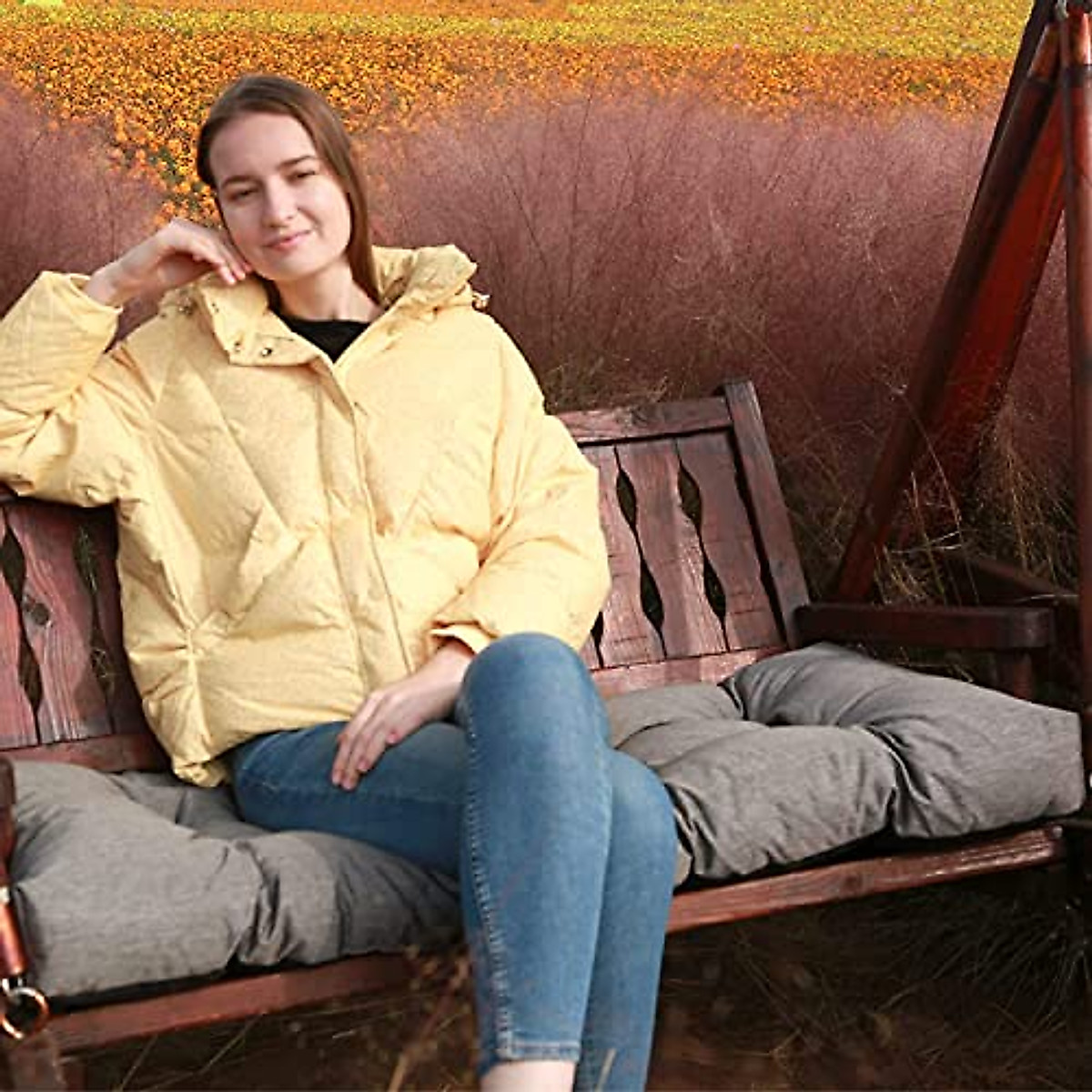 ROFIELTY Bench Cushion 36X14 inch, Indoor/Outdoor Anti-Slip Tufted Swing Seat Cushion, Comfortable Window seat Cushions Indoor, Piano Bench Cushions. (Burgundy, 36x14x4)