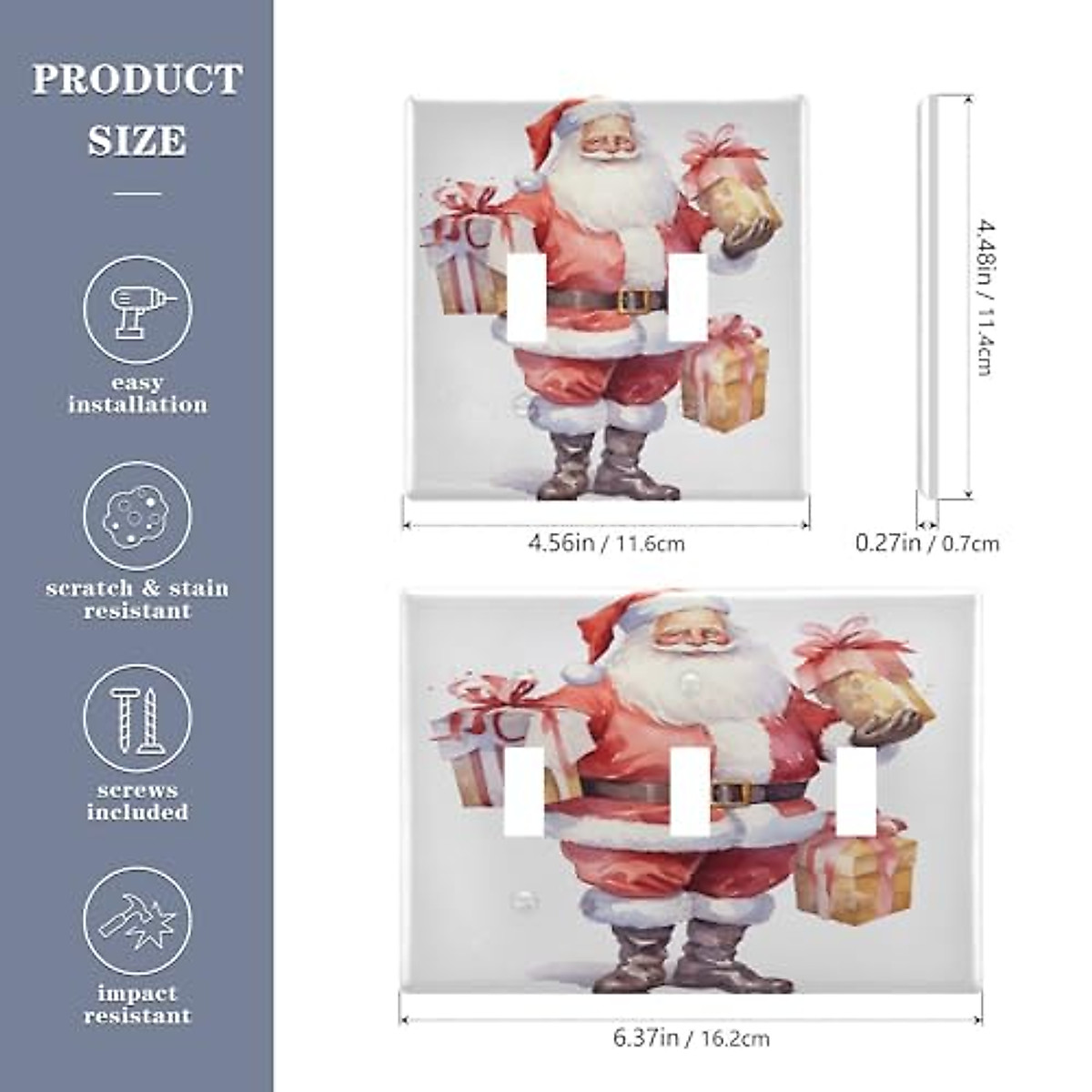 Santa Claus Christmas Gift Light Switch Cover Plate Wall Plates Decorative 3 Toggle Lightswitch for Home Bathroom Bedroom Kitchen Accessories,3-Gang