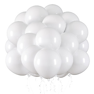RUBFAC 65pcs White Latex Party Balloons, 12 Inches Helium Party Balloons with Ribbon for Wedding, Birthday, Graduation, Baby Shower, Bridal Shower