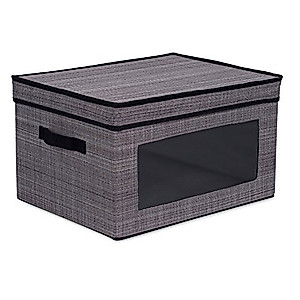 Internet's Best Storage Box with Window - Durable Storage Bin Basket Containers with Lids and Handles - Clothes Nursery Toys Organizer - Grey