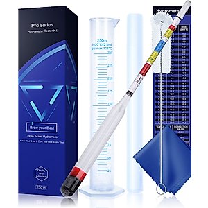 Hydrometer Test Kit, Triple Scale Alcohol Tester Hydrometer for Wine, Beer, Kombucha & Mead, Wine Making Kit, (ABV Tester, Brix, Specific Gravity Hydrometer) + Hydrometer Test Jar for Home Brewing Kit