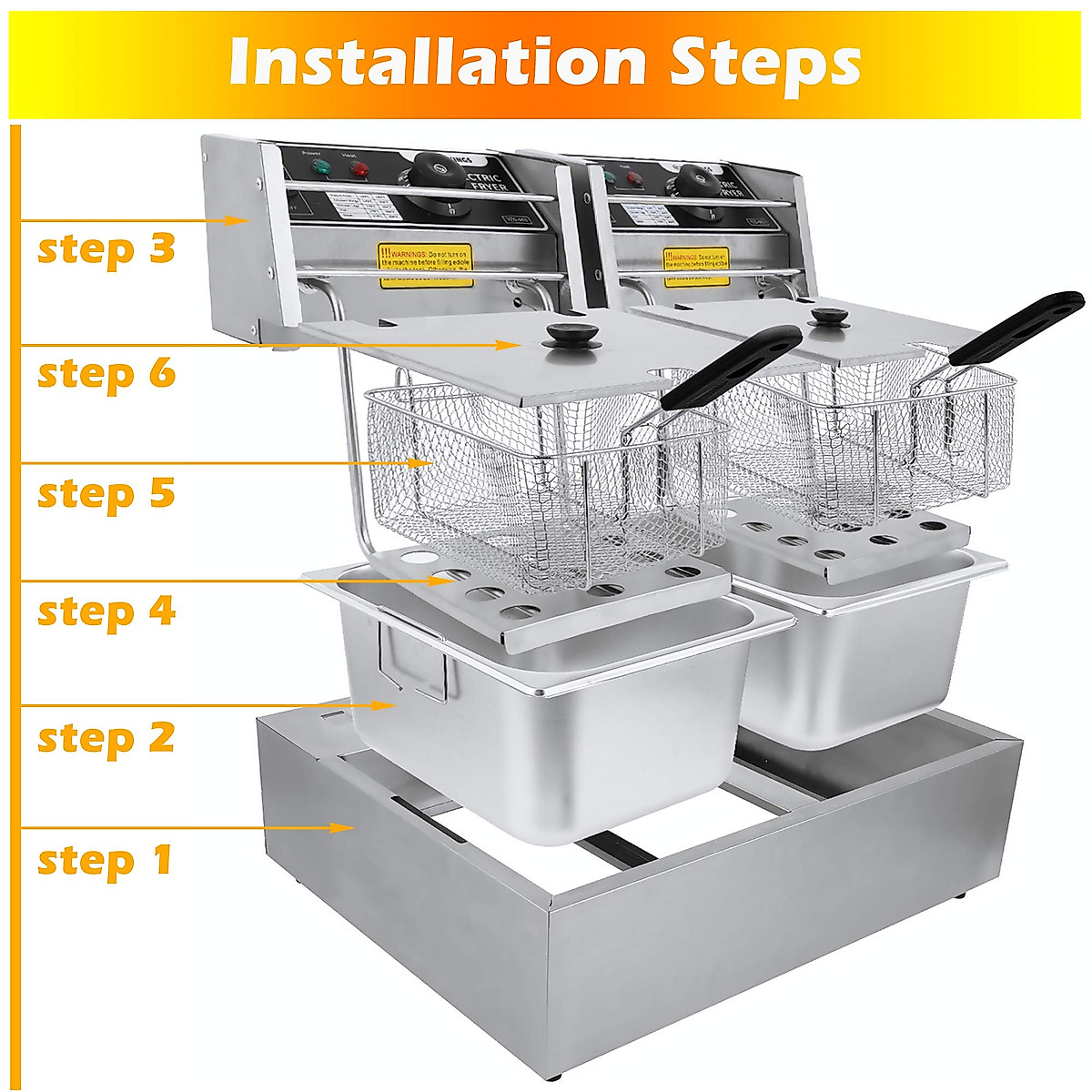 Deep Fryer Electric Commercial Fryer Large 21.14QT with Baskets and Lids, Temperature Limiter and 2 x 6.34QT Thicken Stainless Steel Dual Tank for Commercial and Home Use
