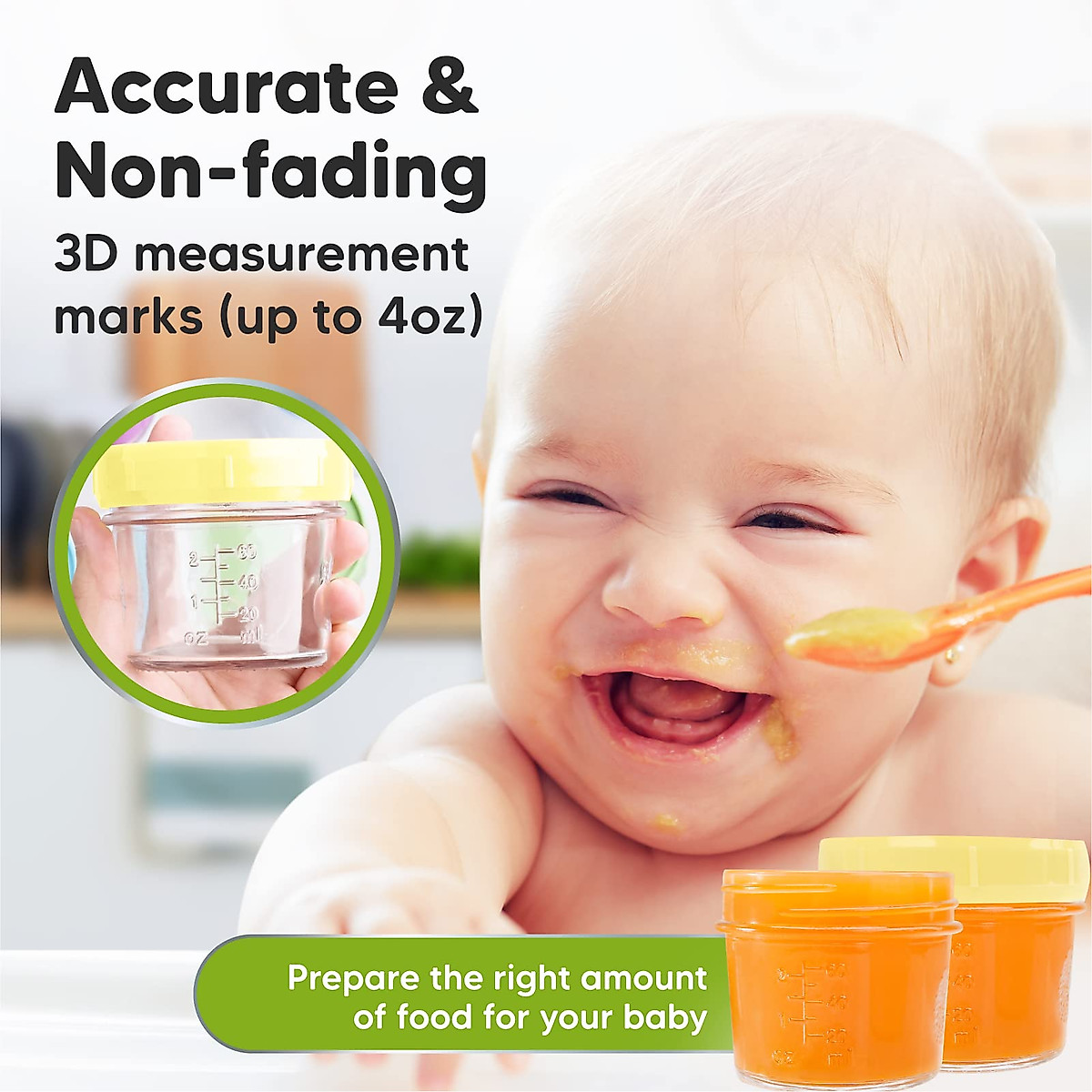 Keababies 12-Pack Baby Food Glass Containers and Silicone Baby Food Freezer Tray with Clip-on Lid - 4 oz Leak-Proof, Microwavable, Baby Food Storage Container - Baby Food Silicone Freezer Molds