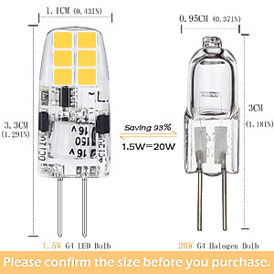 Hanbaak G4 LED Bulb, G4 12V Bi Pin Base 20W Halogen Bulb Replacement, Soft White 2700K Non-Dimmable, 10-Pack
