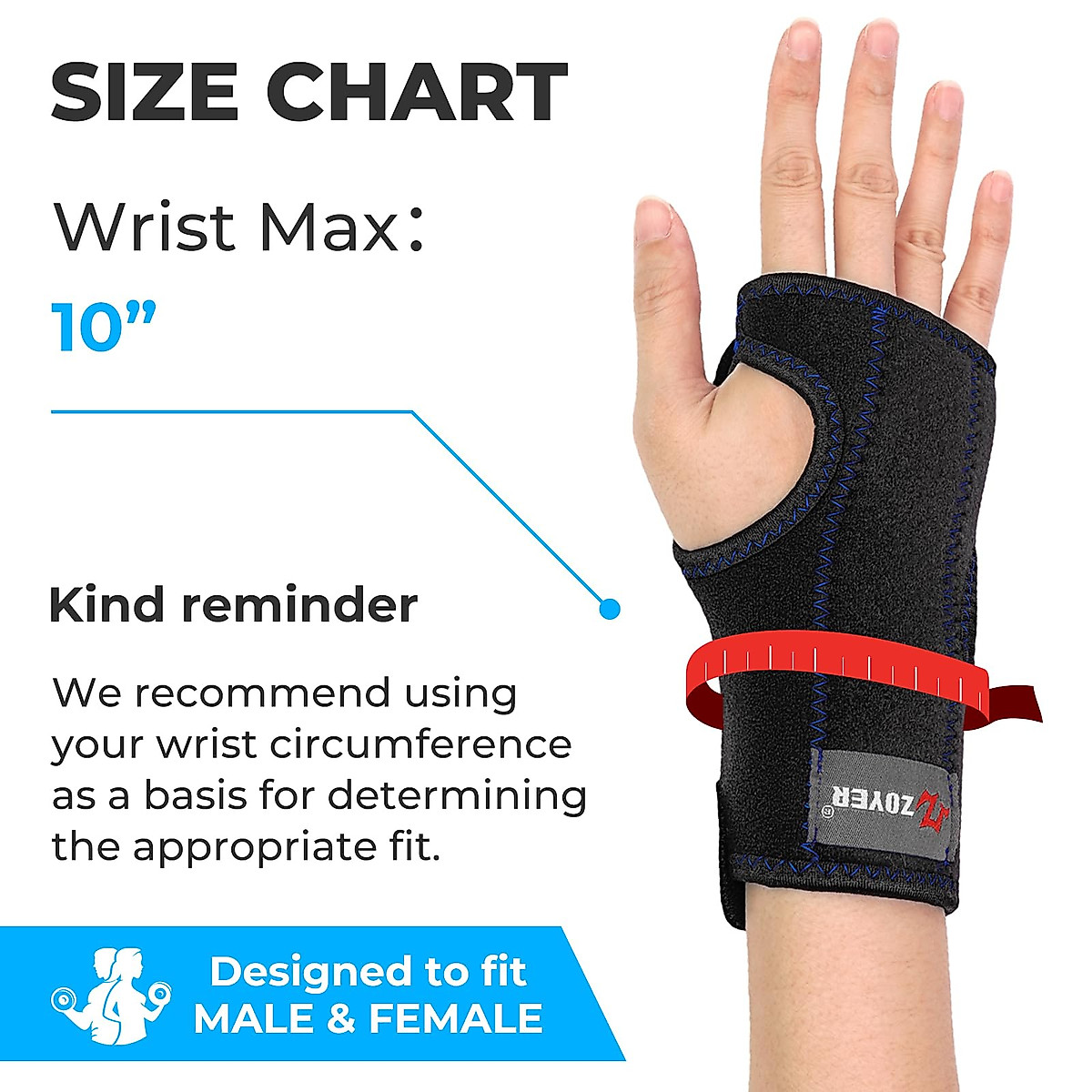 ZOYER Carpal Tunnel Wrist Brace Night Support with Wrist Splint, Adjustable Hand Brace Support for Right and Left Hand, Breathable Wrist Wrap for Arthritis, Tendonitis, Pain Relief, Strains, Sprains
