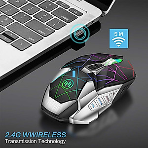 VEGCOO Wireless Gaming Mouse, Silent Click Wireless Rechargeable Mouse with Colorful LED Lights and 3 Level DPI Ergonomic Optical Gamer Mice for Laptop and Computer (C20 Black)