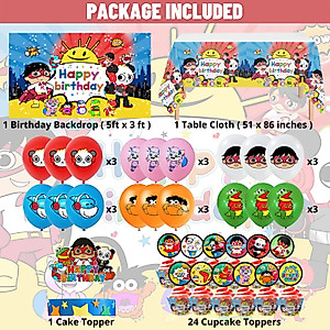 Nelton RW Birthday Party Supplies Includes Includes Backdrop - Cake Topper - 24 Cupcake Toppers - 18 Balloons - Table Cloth