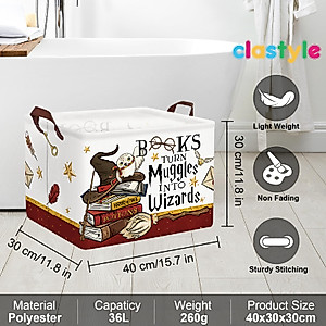 Clastyle Magic Nursery Decor Baby Basket Large Brown Feather Wand Hat Basket Broomstick Owl Kid Gift Book Shelf Basket Collapsible Clothes Basket Rectangle Toy Chest