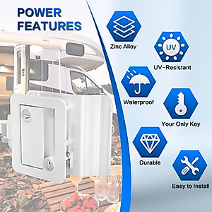 RV Door Lock 2 Pack White Camper Door Lock Travel Trailer Door Latch Zinc Alloy RV Entry Door Latch RV Door Lock Replacement Kit with Keys for Camper Horse Trailer Cargo Hauler