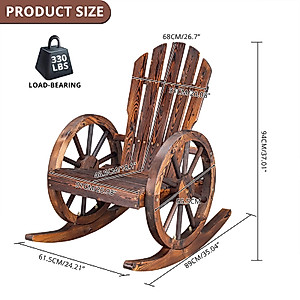 Ynredee Wooden Rocking Chair,Patio Rocker Chair with Slatted Design and Oversized Back Wagon Wheel Armrest for Porch,Poolside,Garden