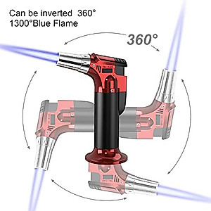 2 Pack Butane Torches Culinary Blow Torch Lighter, Refillable Kitchen Cooking Torch with Safety Lock Adjustable Flame for BBQ, Creme Brulee, Baking, Crafts (Butane Gas not Included) (Red/Blue)