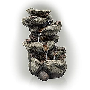 Alpine Corporation TZL154 Alpine Fountain with LED Light Rainforest Rock Frountain, 9" L x 8" W x 14" H, Mixed Colors