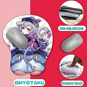 LNIUB Genshin Impact Anime 3D Mousepad, Qi-Qi Silicone Gel Mice Pad Ergonomics Computer Wrist Rest Support (Blue)