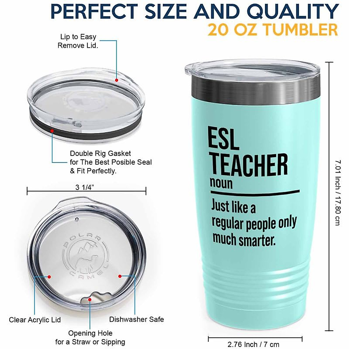Flairy Land ESL Teacher Tumbler 20oz Silver -ESL teacher B - Linguist Bilingual Kids Idiom English Teacher School Assistant Language Learner Educator