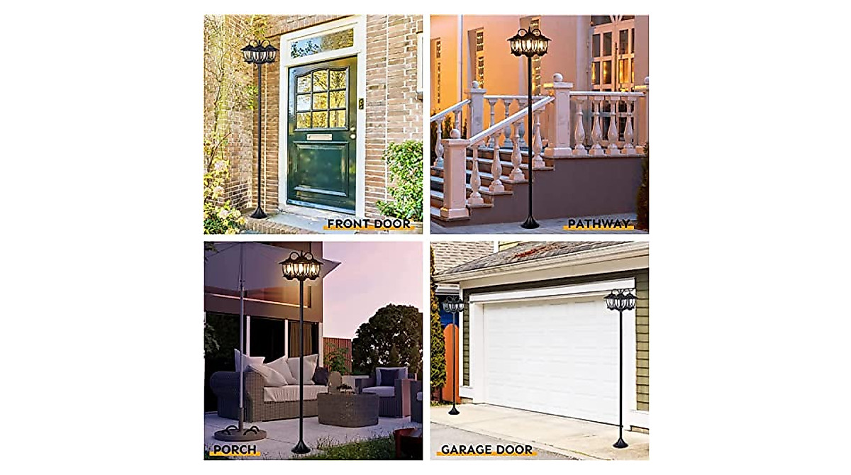 PASAMIC Solar Post Lights - Waterproof 3-Head Outdoor Garden Lighting