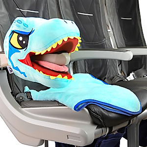 Jurassic World Dinosaur Head Armrest Buddy Stuffed Plush Traveling Toy with Blanket 13” - Kids Ultimate Travel Pillow Companion Set (Blue Raptor)