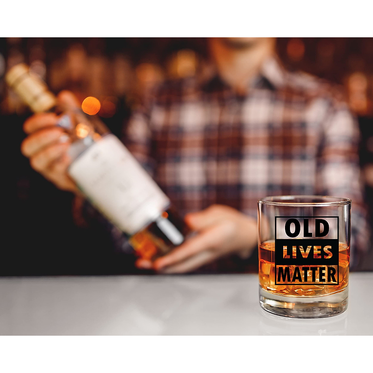 COOL AF Old Lives Matter Wine and Whiskey Glass Gift Set For Men and Women - His and Hers Gift for Anniversary, Birthday, Retirement - Great Gift for Married Couples Grandma and Grandpa, Dad and Mom