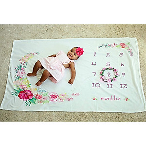 Customizable Baby Monthly Milestone Blanket Girl | Large 50"x60" | Personalized Soft Photography Background | Newborn Girls or Boys Photo Prop | Best