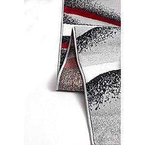 Msrugs Area Rugs, 8x10 Frize Collection Modern Gray Red White Area Rug, Contemporary Geometric Carpet for Living Room and Bedroom